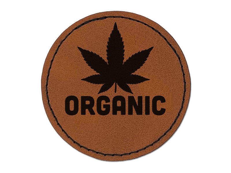 Organic Marijuana Leaf Pot Weed Hemp Round Iron-On Engraved Faux ...