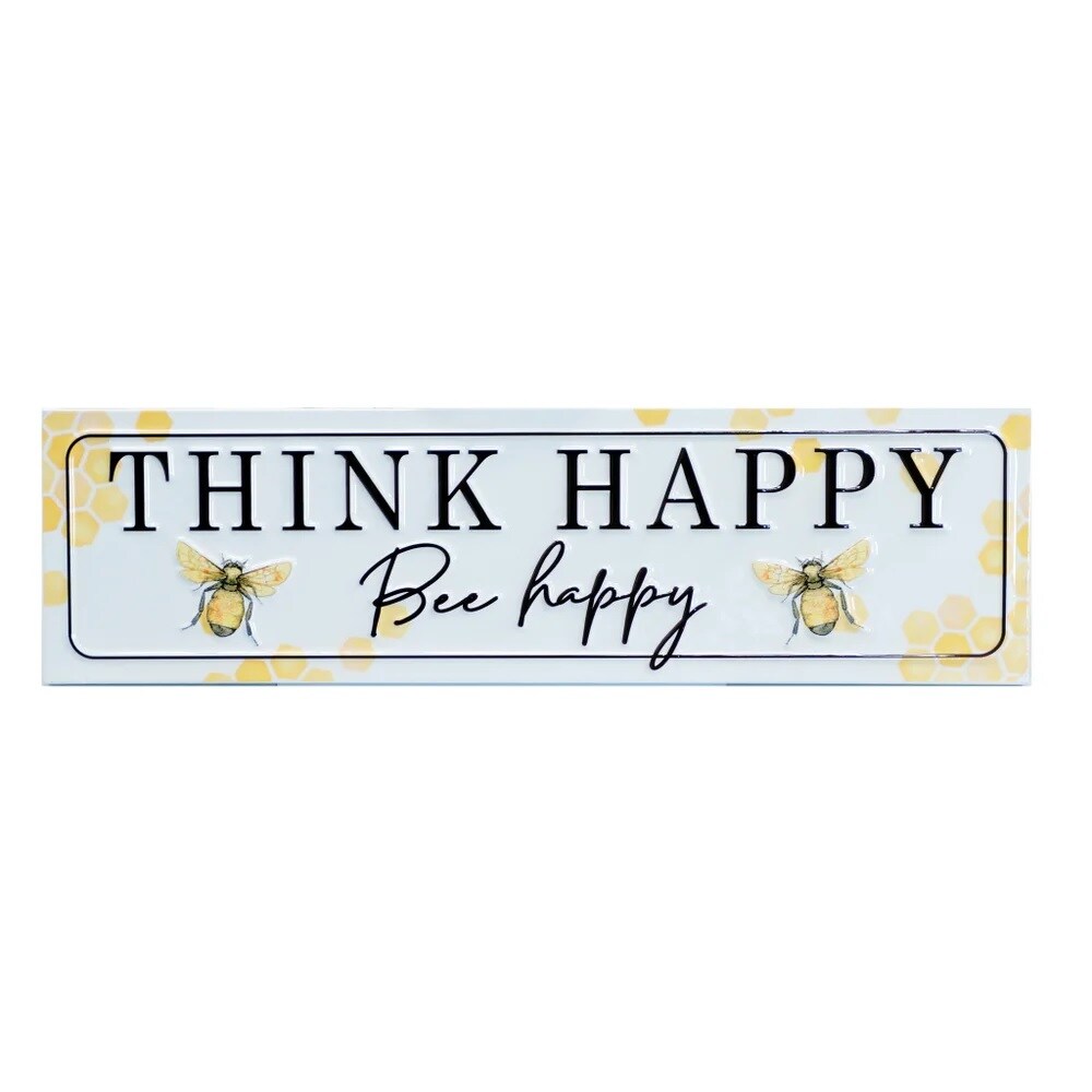 Creative Design 24" White and Black Glossy Rectangular "THINK HAPPY BEE ...