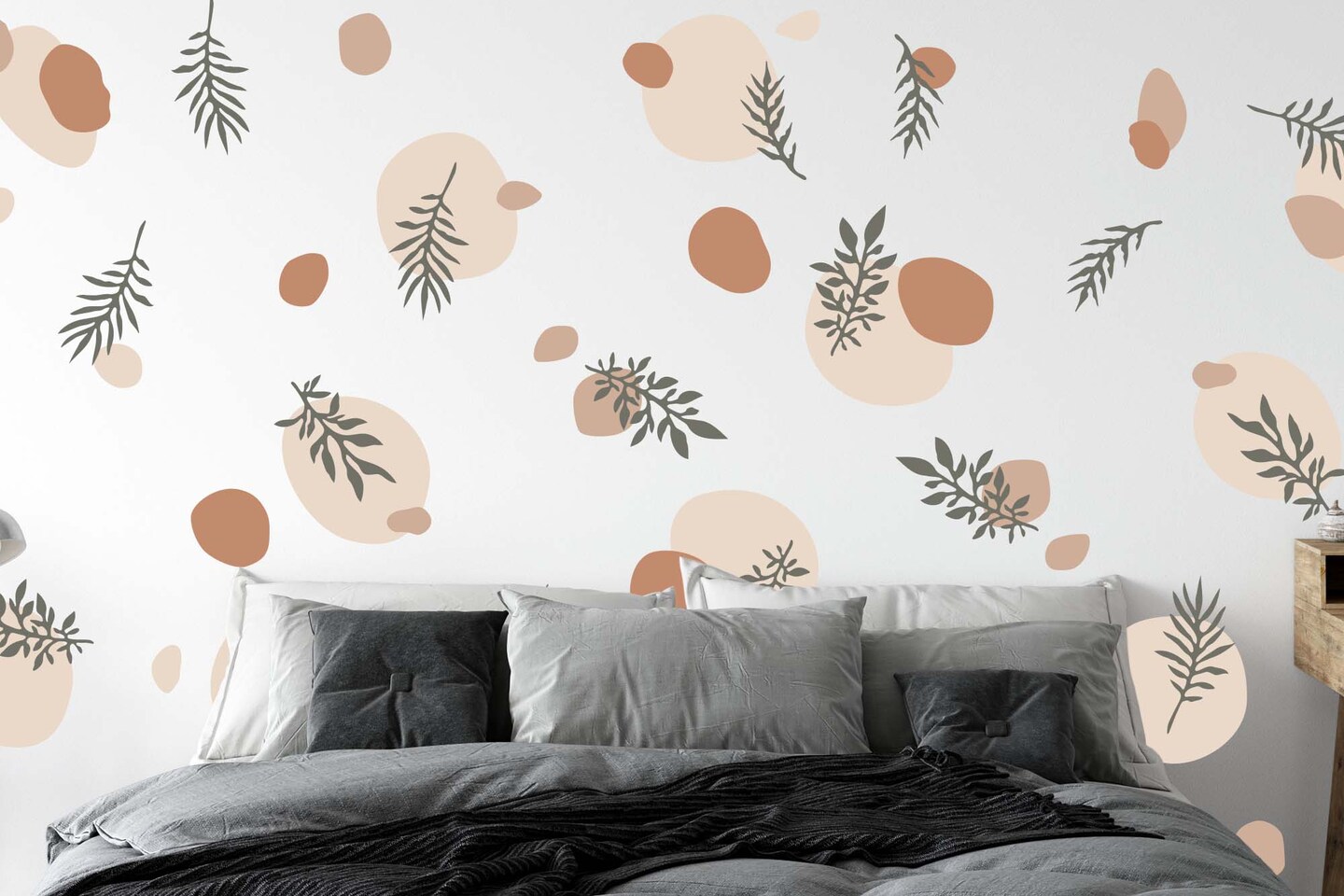 Spots Beige Boho Wall Decals, Greenery Style Leaves Stickers Polka Dots ...