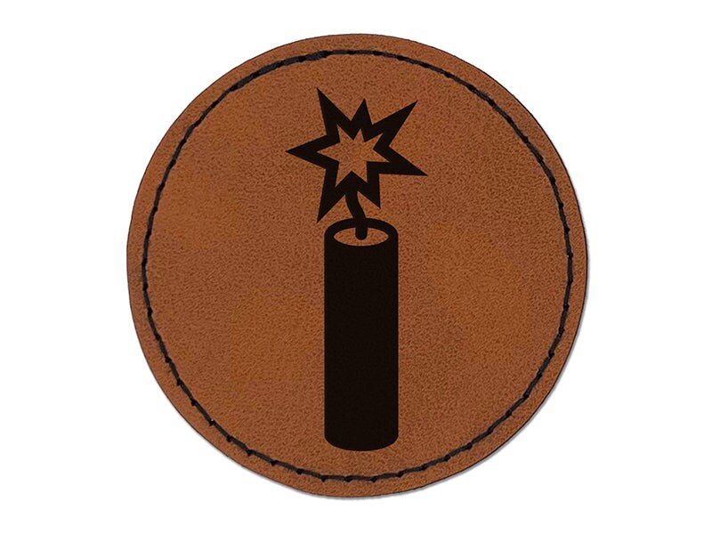 Stick of Dynamite Firecracker Round Iron-On Engraved Faux Leather Patch ...