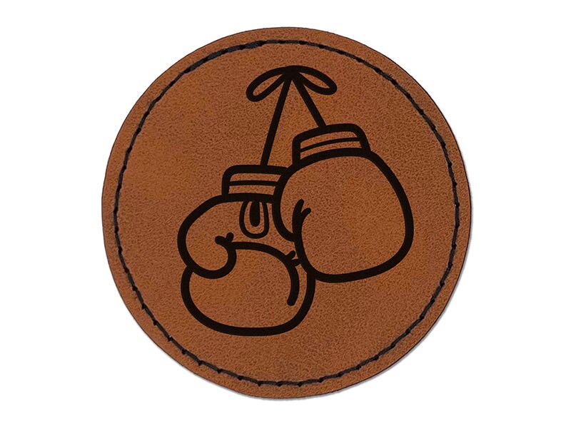 Boxing Gloves Hanging Round Iron-On Engraved Faux Leather Patch ...