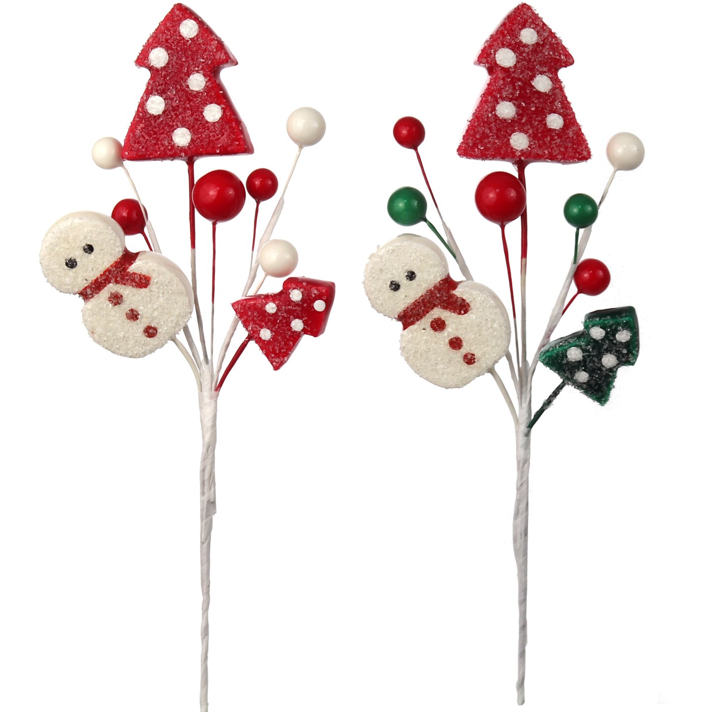 Set of 36: Assorted White Snowman Picks with Berries & Trees | Festive ...