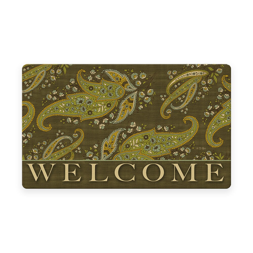 Green Stained Paisley - Welcome Door Mat (18 x 30") | Michaels