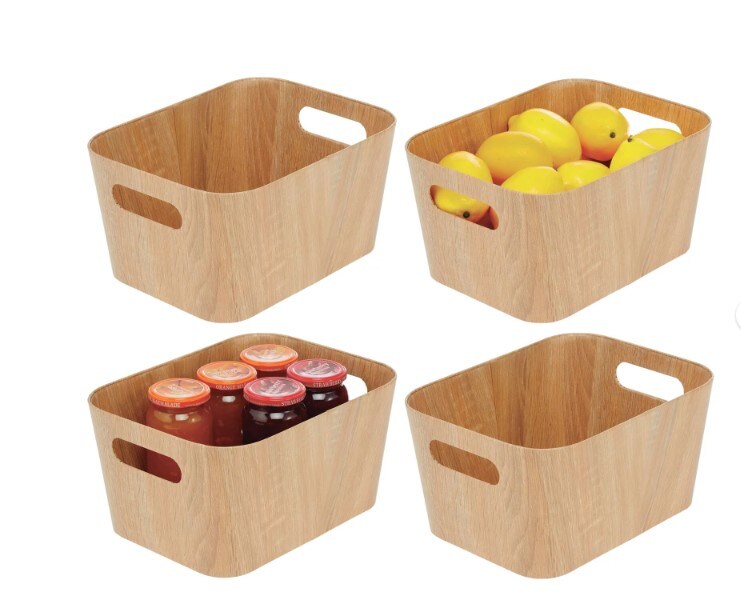 Natural Wood Print 12" Long Kitchen Bin Box w/ Handles | Michaels