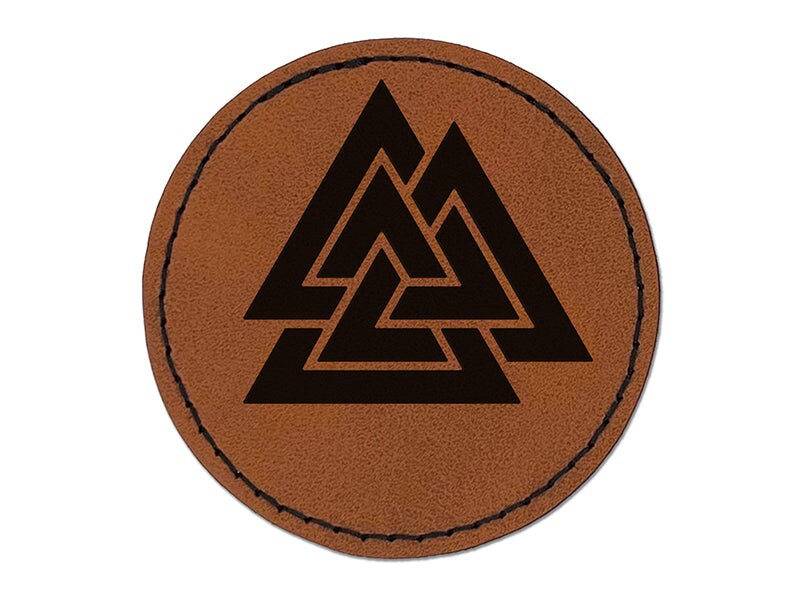 Valknut Symbol Viking Round Iron-On Engraved Faux Leather Patch ...