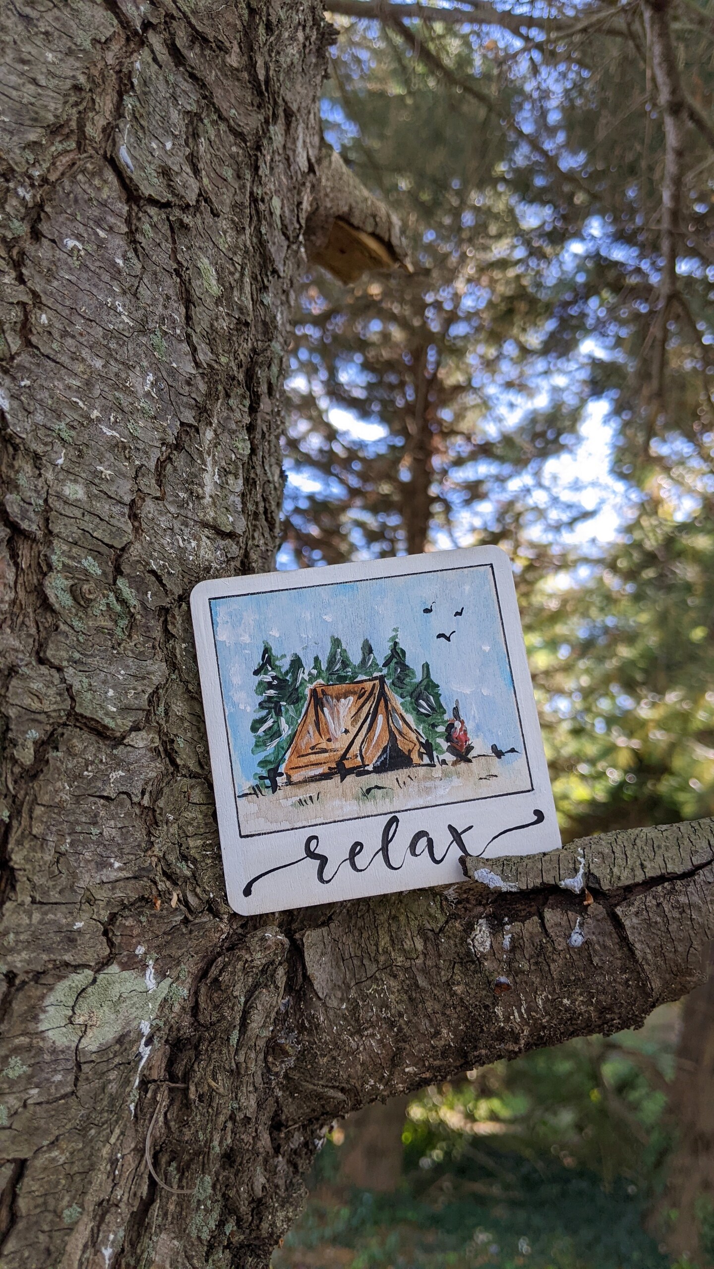 Hand Painted Camping Magnet, Polaroid Shape Art, Rustic Tent Fridge ...