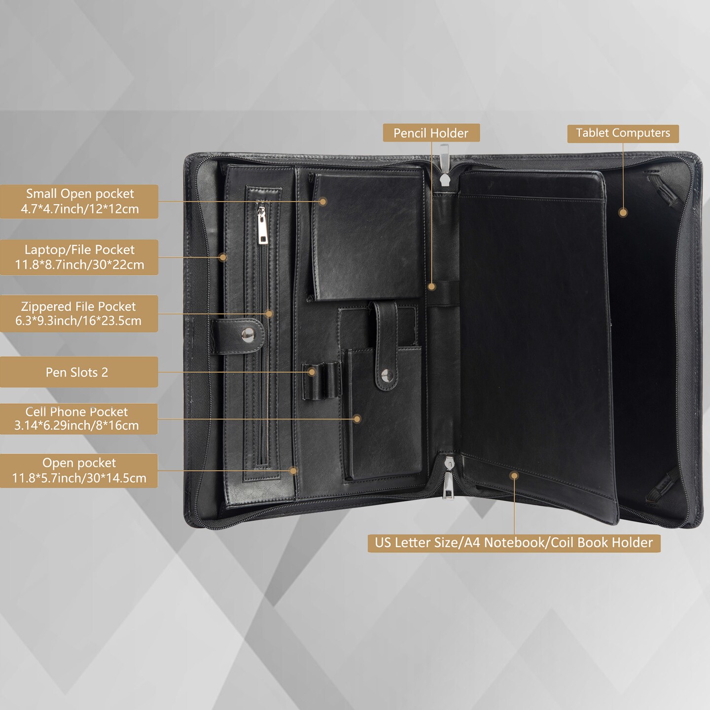 Engraved Business Leather Portfolio A4 Zipper Folio leather Folder ...