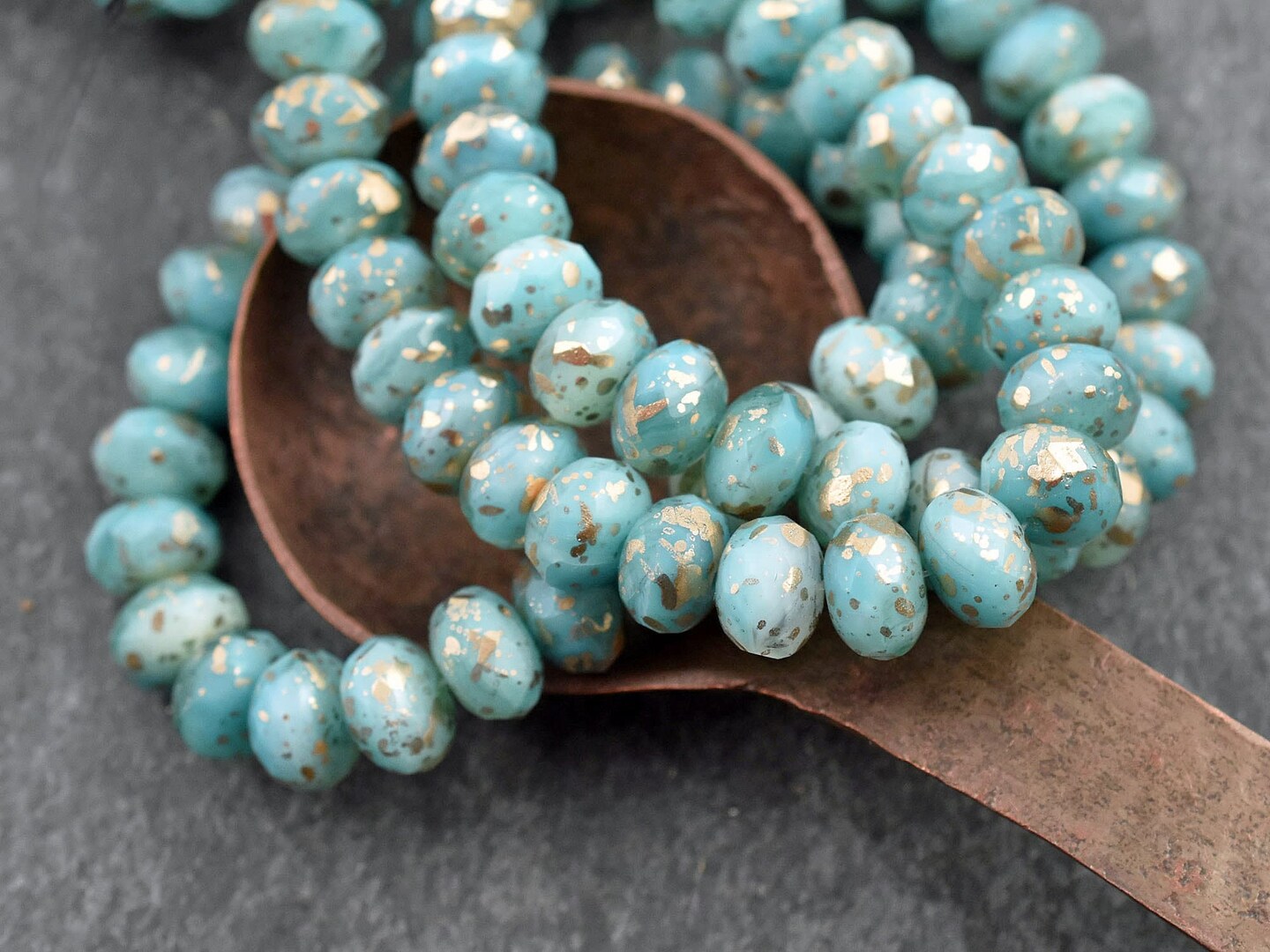 *25* 6x8mm Gold Washed Larimer Blue Opaline Fire Polished Rondelle ...