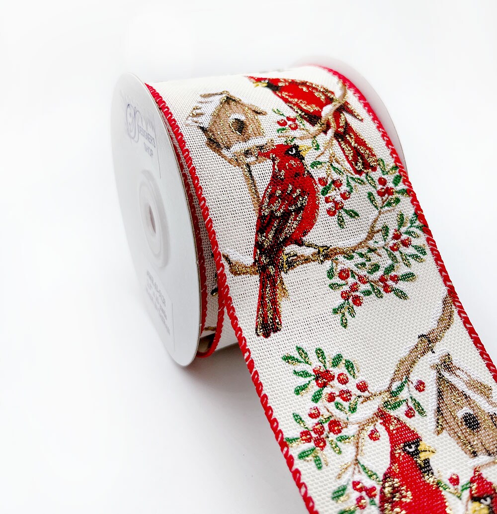Designer's Shop Holiday Red Cardinals with holly and Snow house wired ...