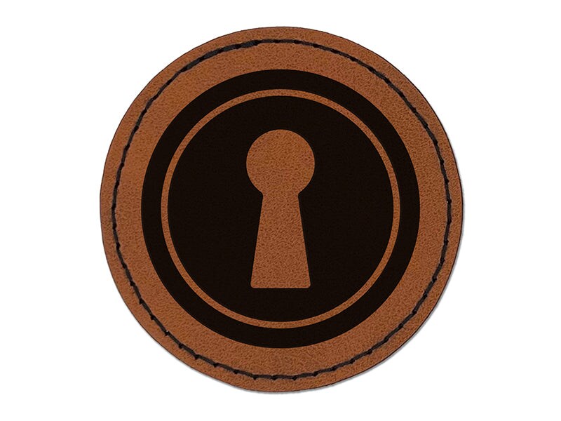 Keyhole Door Lock Round Iron-On Engraved Faux Leather Patch Applique ...