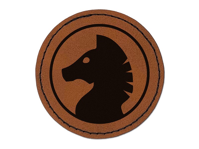Chess Piece Black Knight Round Iron-On Engraved Faux Leather Patch ...