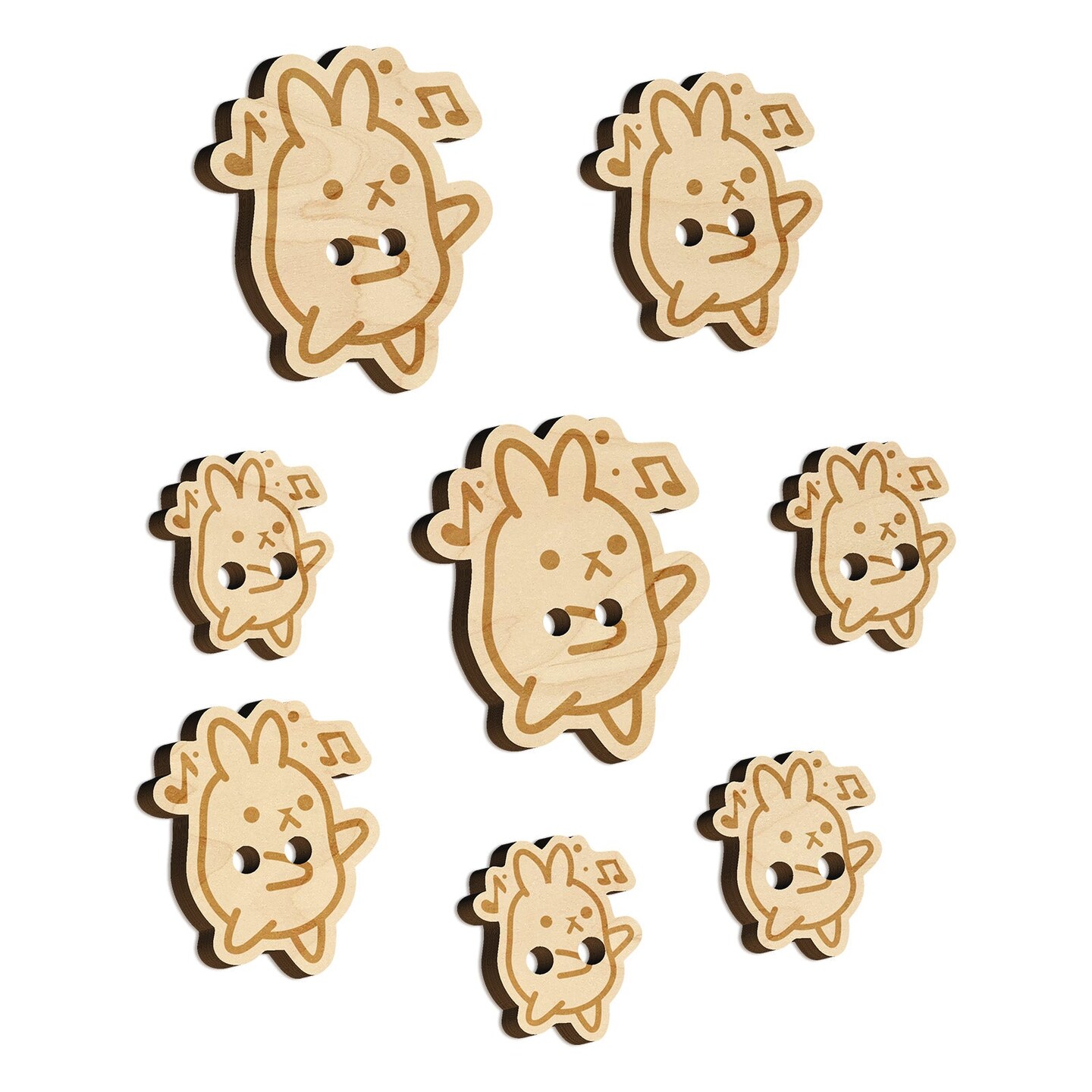 Cute Kawaii Bunny Rabbit Dancing to Music Wood Buttons for Sewing ...