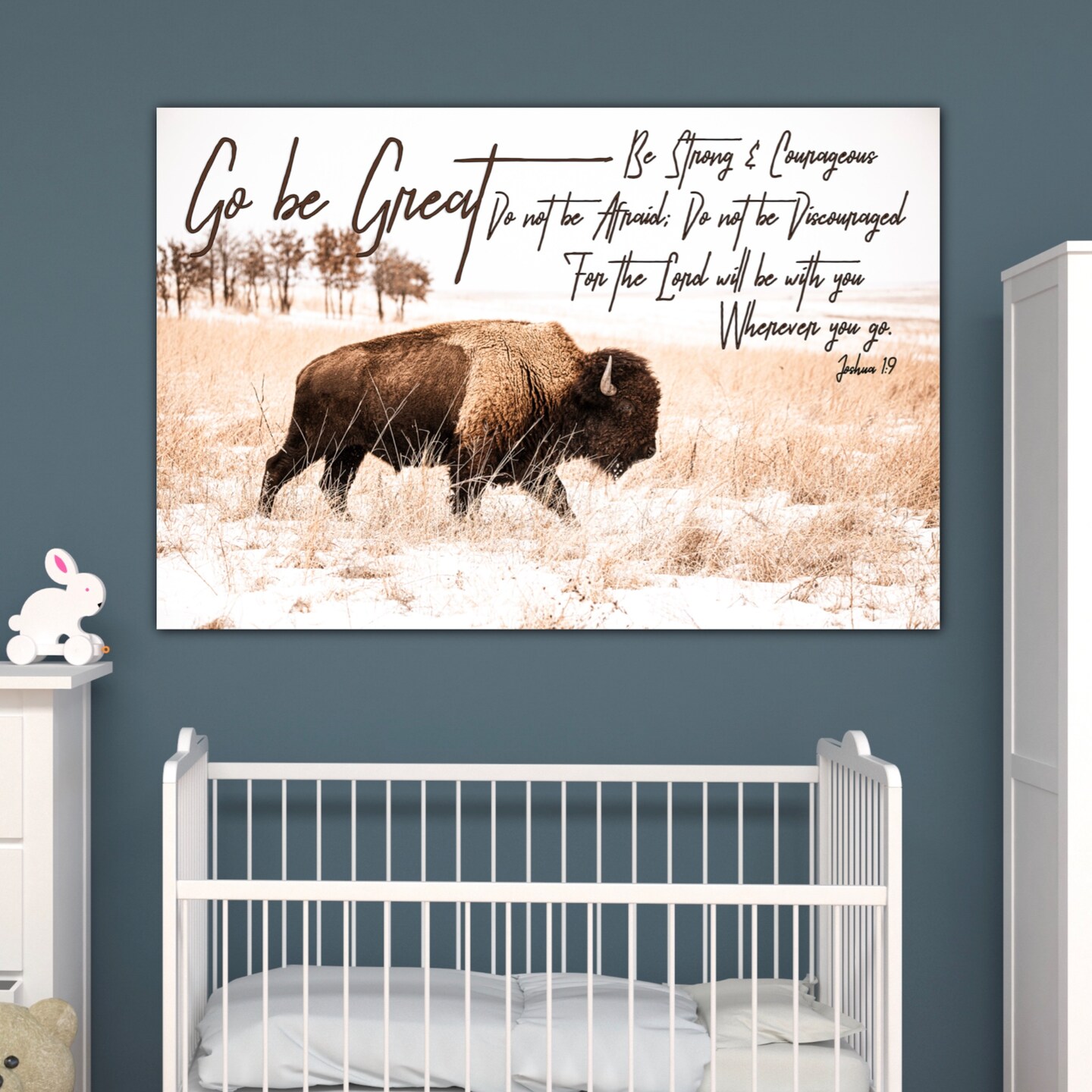 Bison nursery wall art, buffalo canvas print, Go be Great, western ...