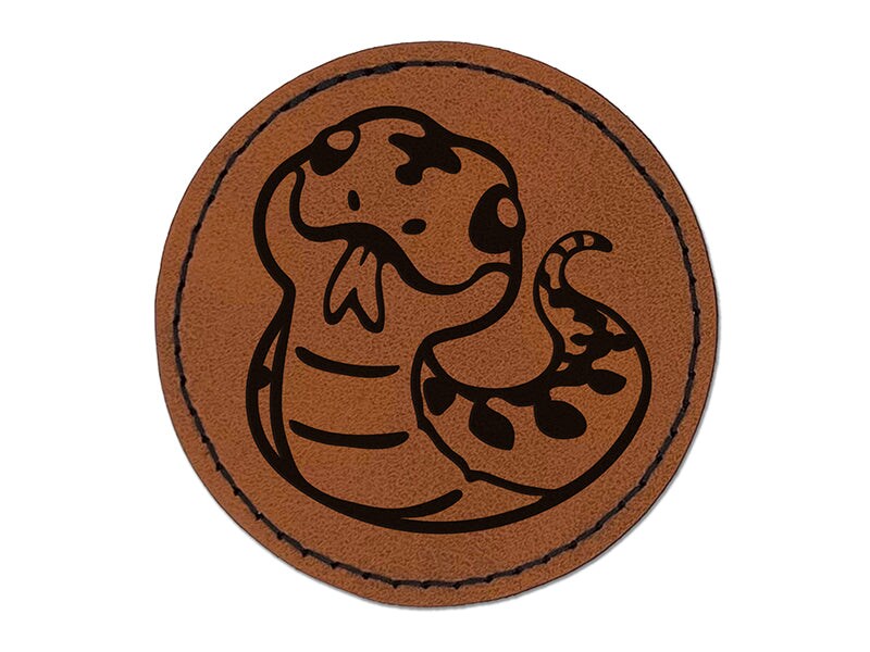 Sassy Snake with Tongue Sticking Out Round Iron-On Engraved Faux ...