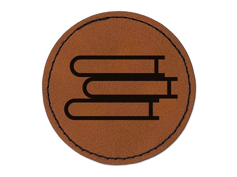 Stack of Books Reading Round Iron-On Engraved Faux Leather Patch ...