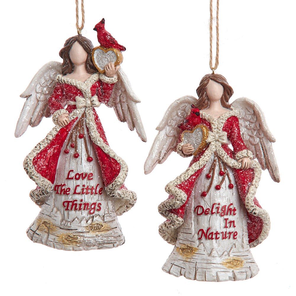 5.35" Birch Berries Faceless Angel Ornaments – Set of 2 Assorted Resin ...