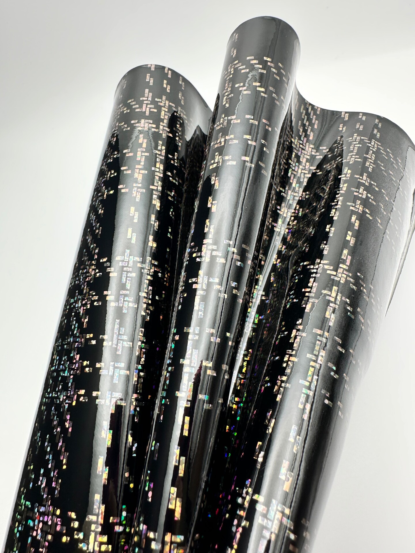 Black and Grey Holographic Plaid Patent Vinyl | Michaels