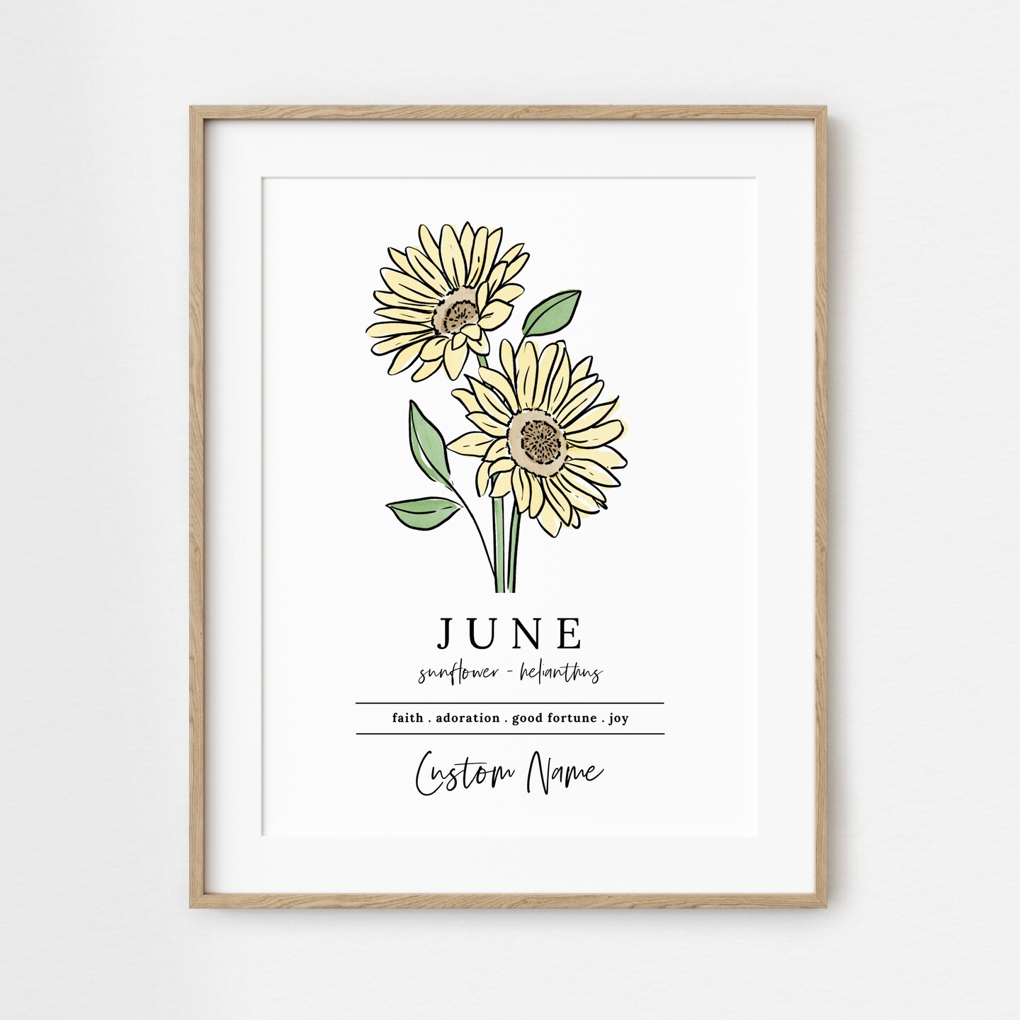 Personalized June Sunflower Birth Flower Art Print | Custom Keepsake ...