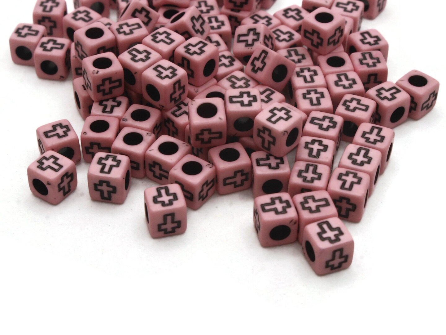 100 6mm Light Pink Cross Plastic Christian Cube Beads | Michaels