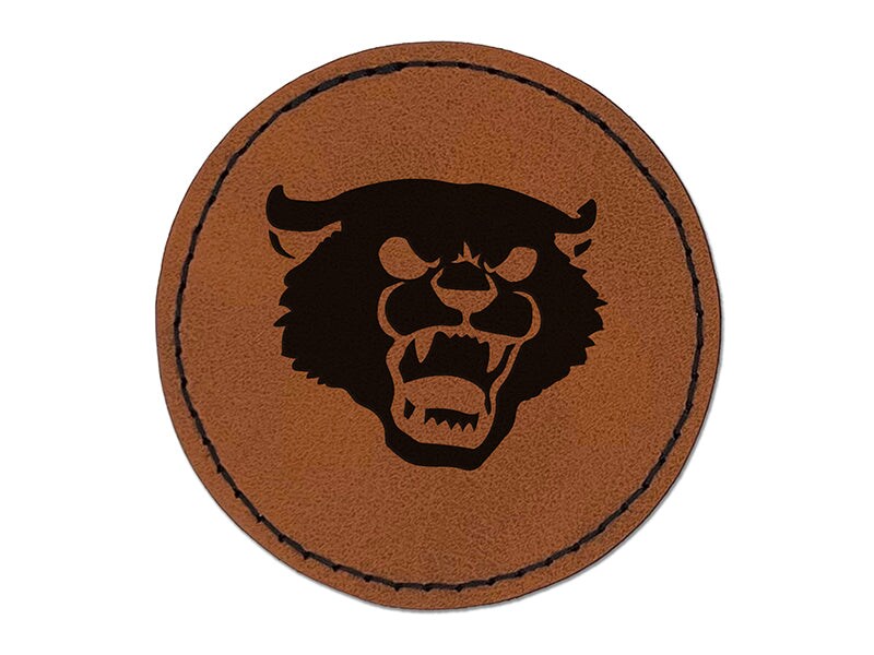 Angry Hissing Cat Face Round Iron-On Engraved Faux Leather Patch ...