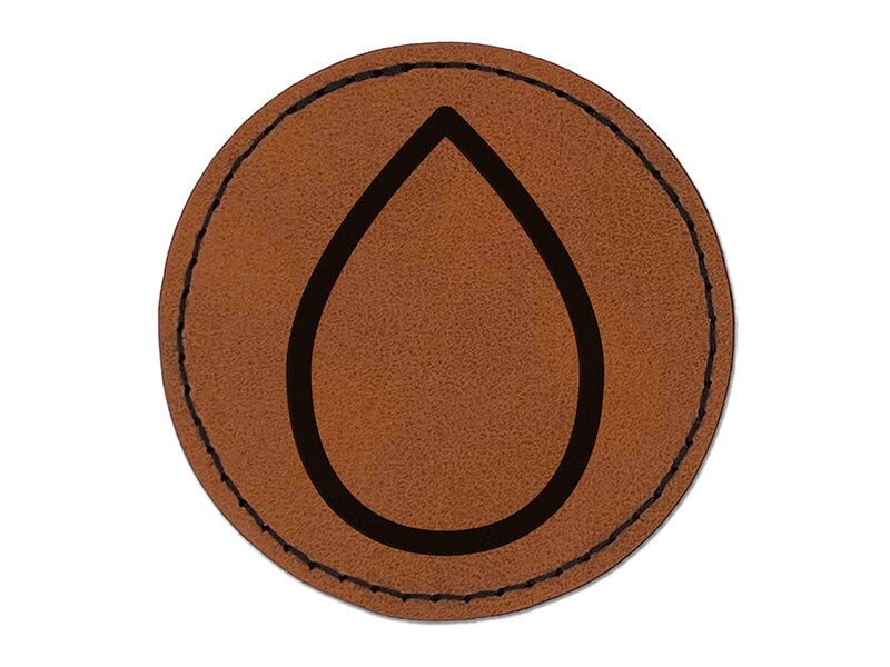 Raindrop Teardrop Outline Round Iron-On Engraved Faux Leather Patch ...