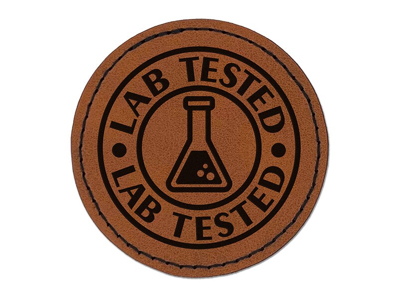 Lab Tested Science Beaker Round Iron-On Engraved Faux Leather Patch ...