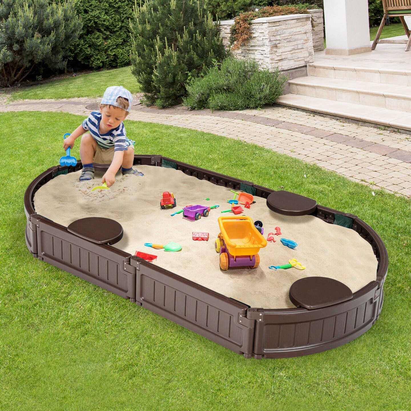Sandbox with Built-in Corner Seat and Bottom Liner-Brown | Michaels