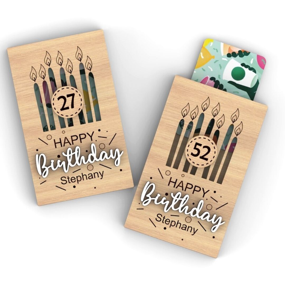 Personalized Happy Birthday Wood Gift Card Holder Sleeve Custom Message ...