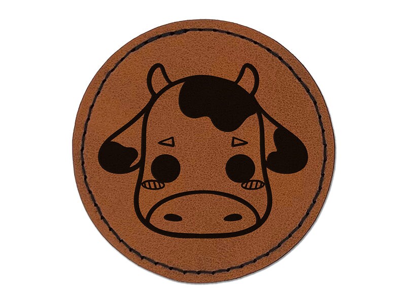 Charming Kawaii Chibi Cow Face Blushing Cheeks Milk Farm Round Iron-On ...