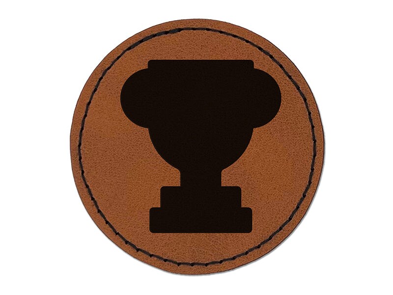 Trophy Award Solid Round Iron-On Engraved Faux Leather Patch Applique ...