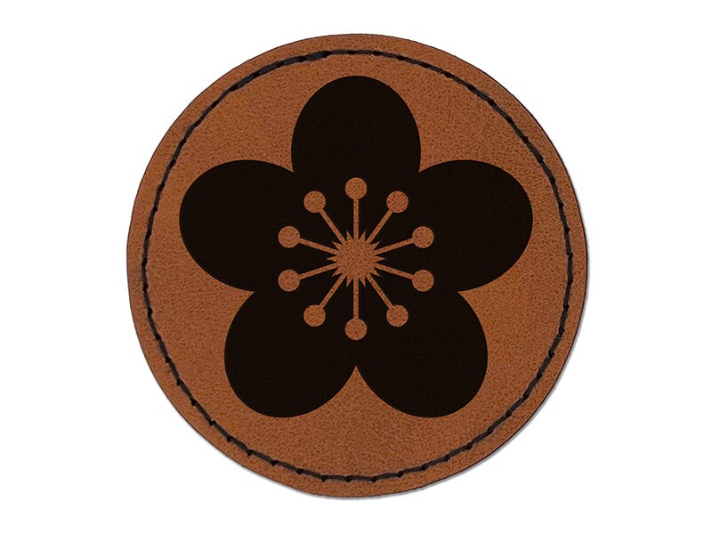 Sakura Cherry Blossom Solid Round Iron-On Engraved Faux Leather Patch ...