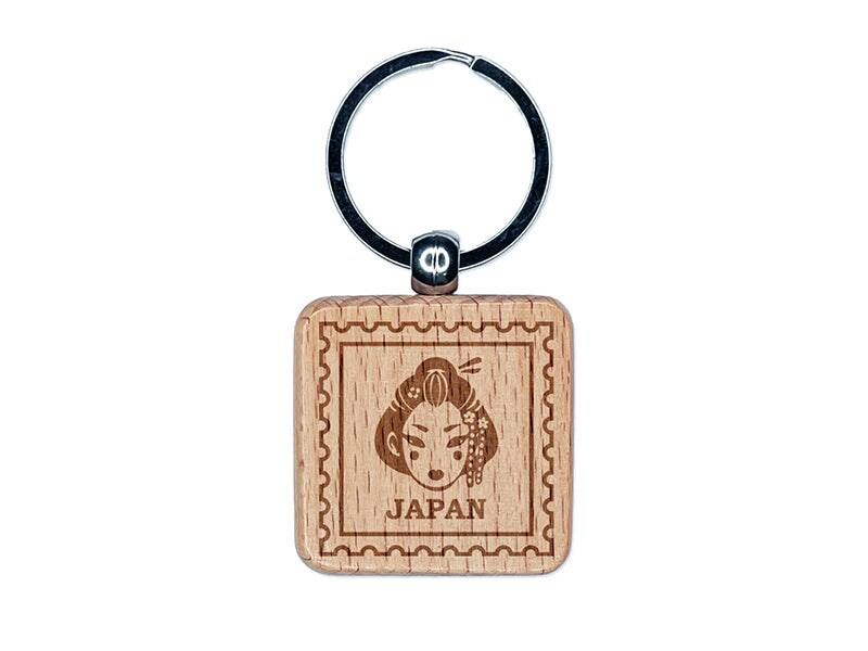 Japan Travel Japanese Geisha Woman Head Engraved Wood Square Keychain ...