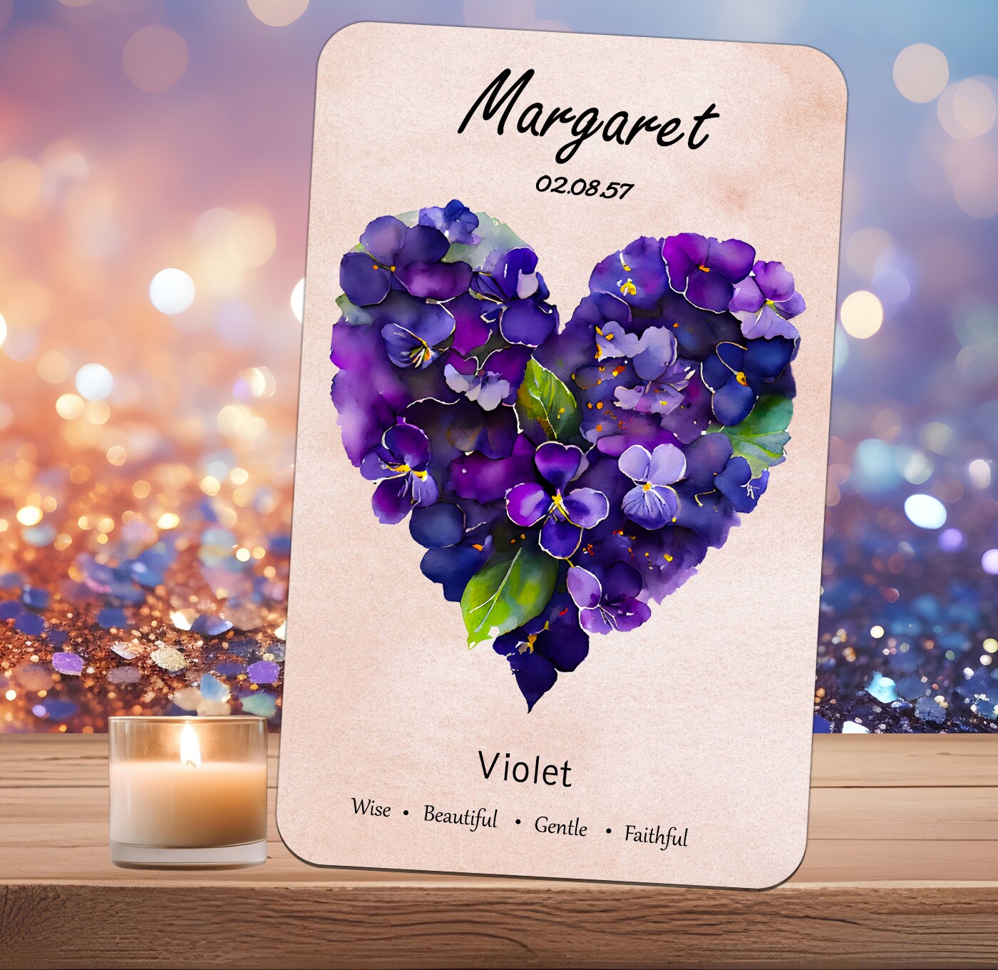 Personalized Violets Heart February Birth Month Flower Wood Sign ...