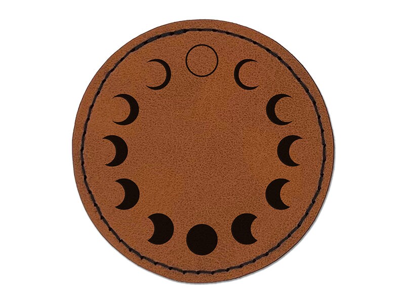 Moon Lunar Eclipse Phases Round Iron-On Engraved Faux Leather Patch ...