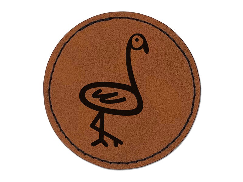 Flamingo Doodle Round Iron-On Engraved Faux Leather Patch Applique - 2. ...