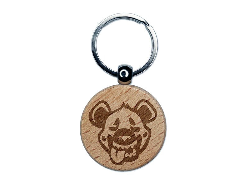 Smiling Spotted Hyena Head Engraved Wood Round Keychain Tag Charm ...