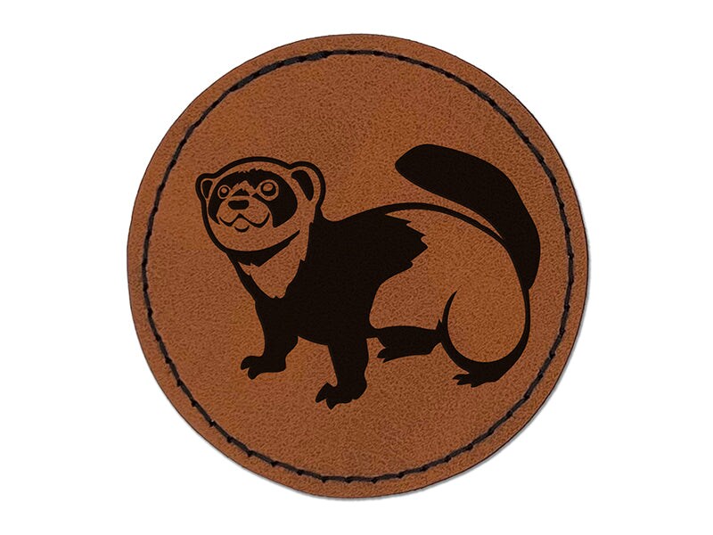 Friendly Ferret Round Iron-On Engraved Faux Leather Patch Applique - 2. ...
