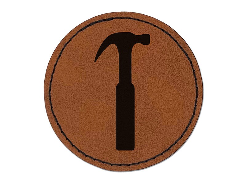 Hammer Tool Round Iron-On Engraved Faux Leather Patch Applique - 2.5 ...