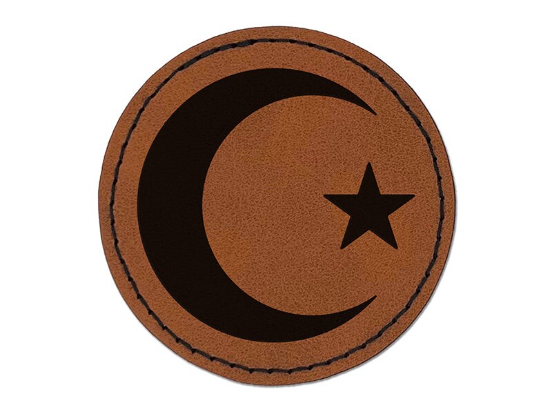 Star and Crescent Moon Islam Ottoman Round Iron-On Engraved Faux ...