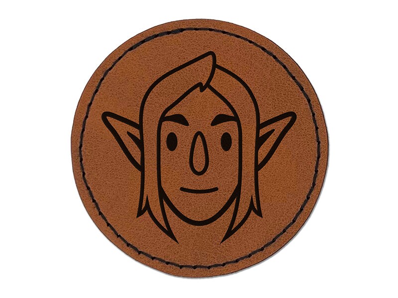 Elf Male Character Face Round Iron-On Engraved Faux Leather Patch ...