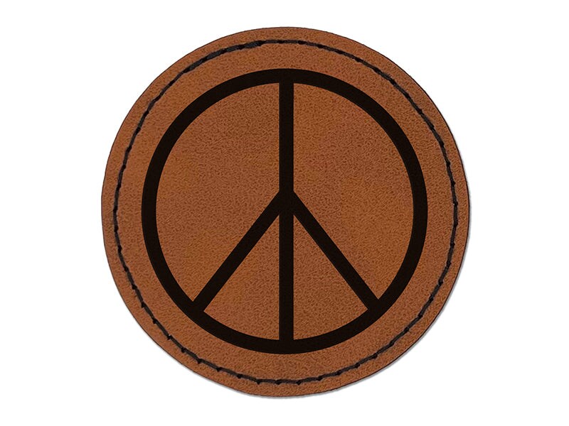 Peace Sign Round Iron-On Engraved Faux Leather Patch Applique - 2.5 ...