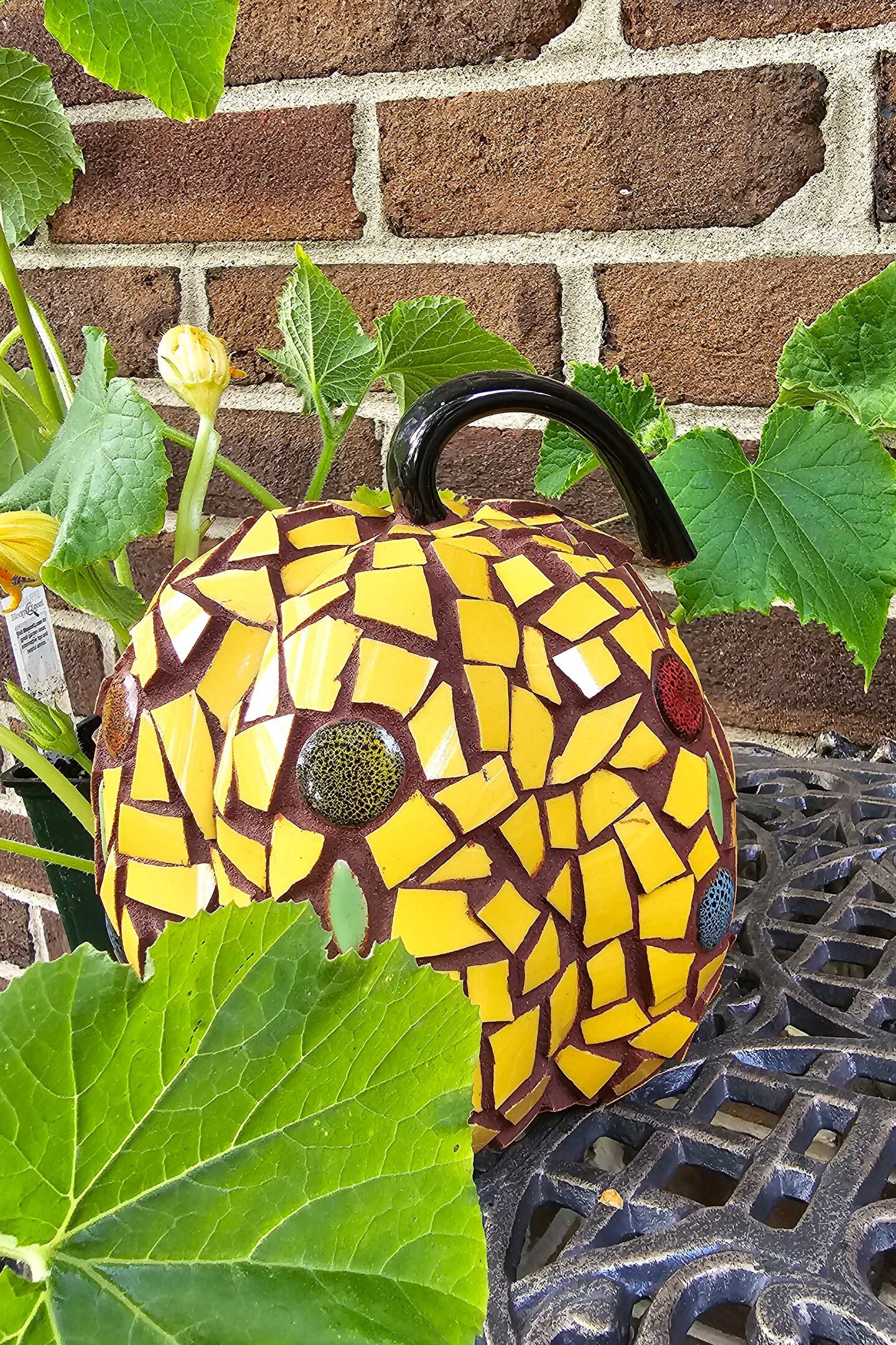 6” Glass MOSAIC PUMPKIN "YELLOW CUP" - sculpture - shelf art - table ...