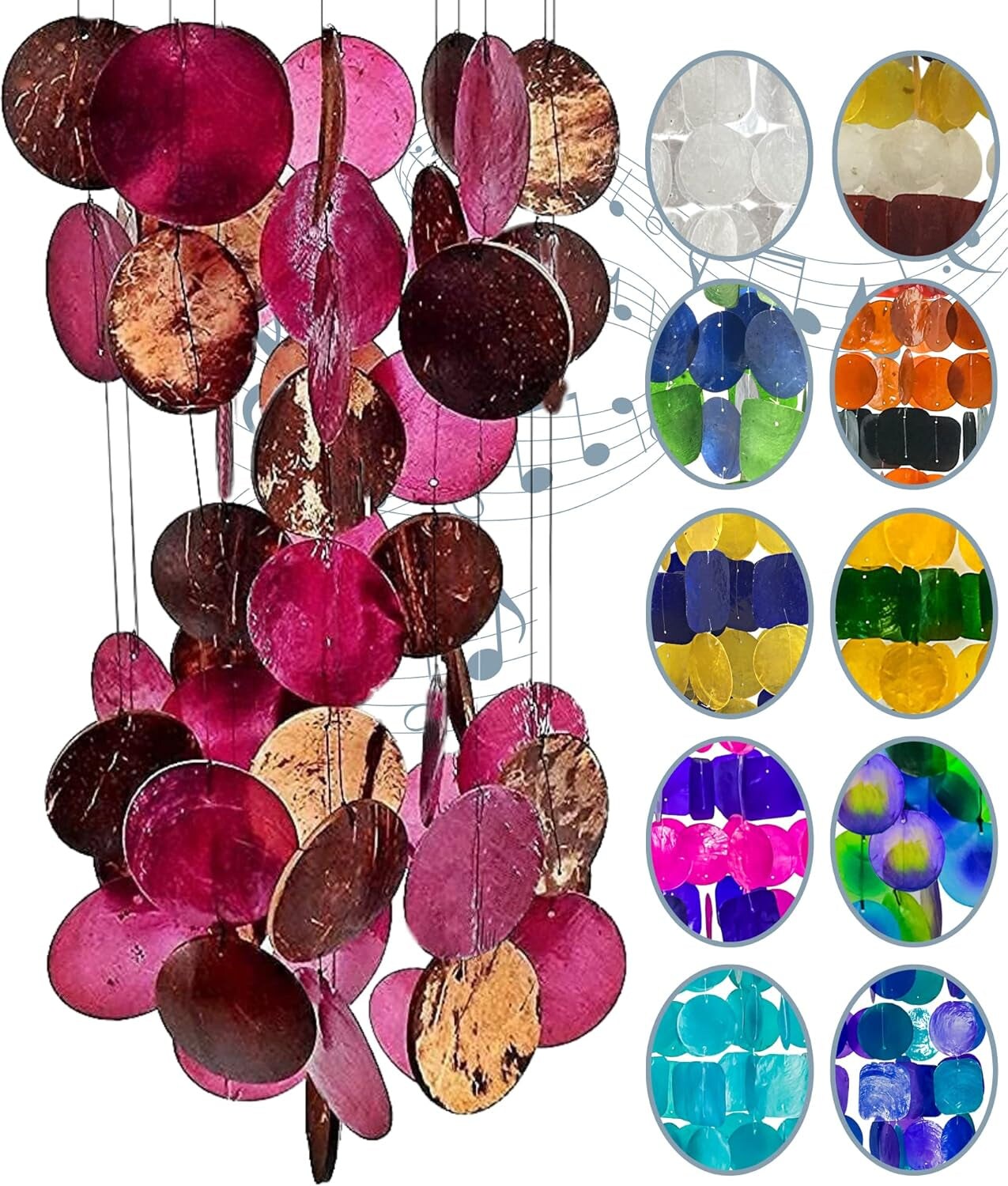 Capiz Wind Chimes Rainbow Sea Glass Shells Large outside Windchimes ...