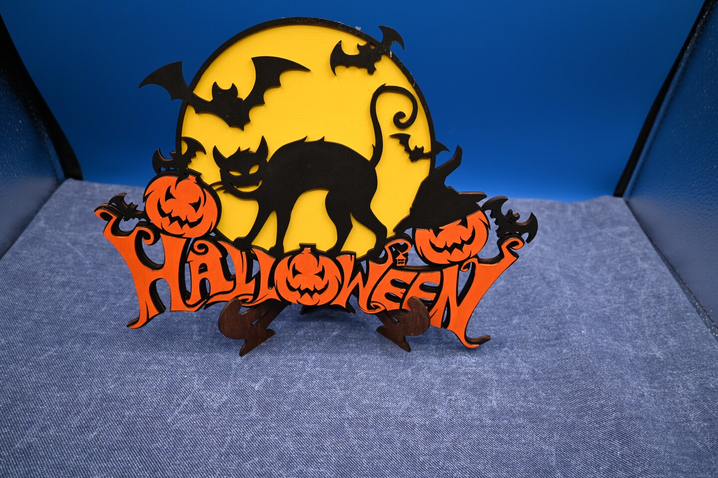 Halloween sign with black cat, pumpkins, bats and full moon! Great ...