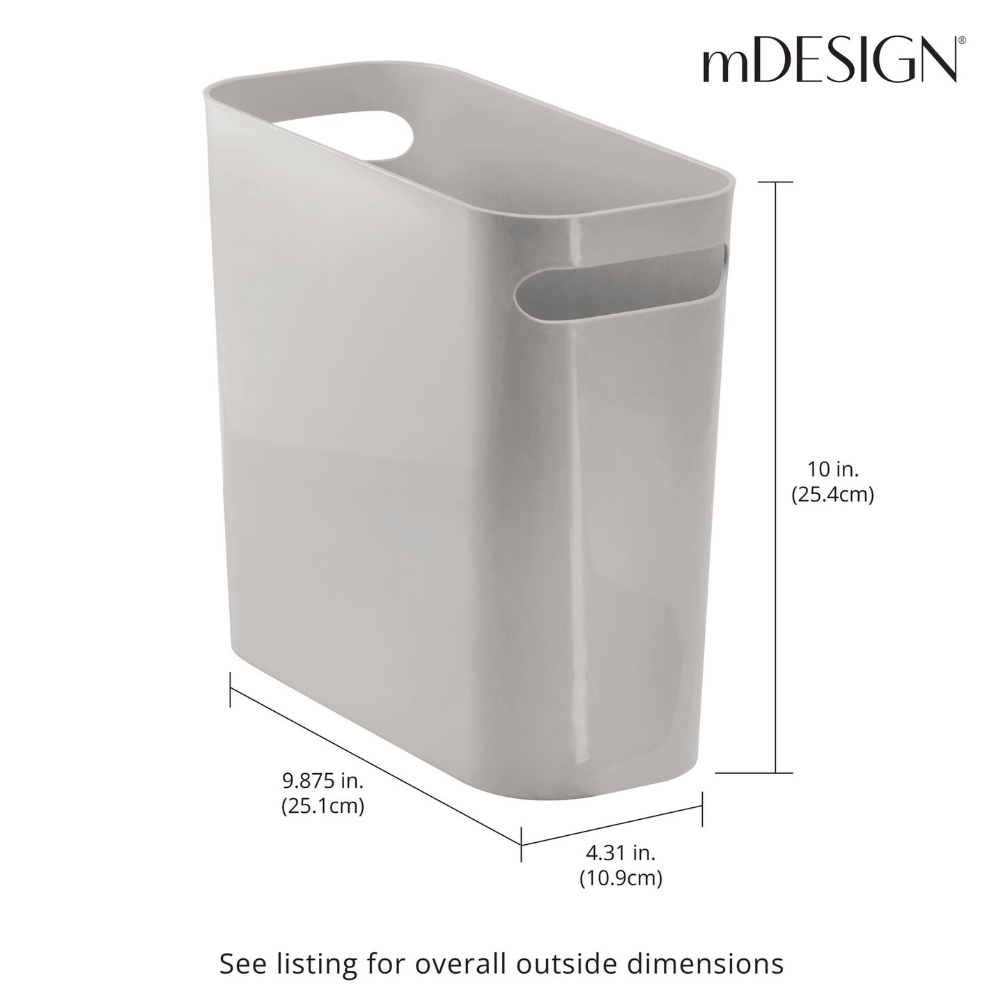 mDesign Slim Plastic Small Trash Can Wastebasket with Handles | Michaels