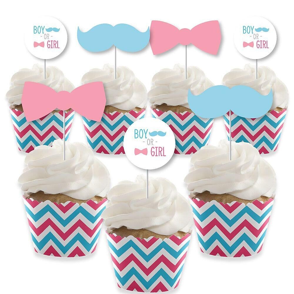 Big Dot of Happiness Chevron Gender Reveal - Cupcake Decoration ...