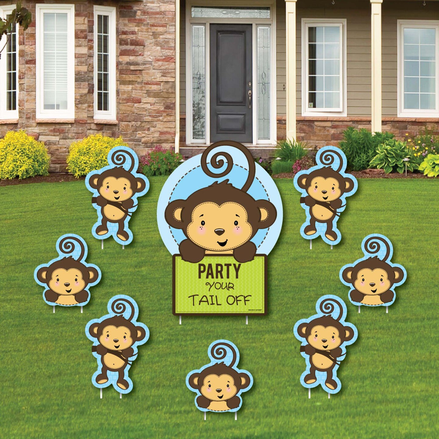 Big Dot of Happiness Blue Monkey Boy - Yard Sign & Outdoor Lawn ...