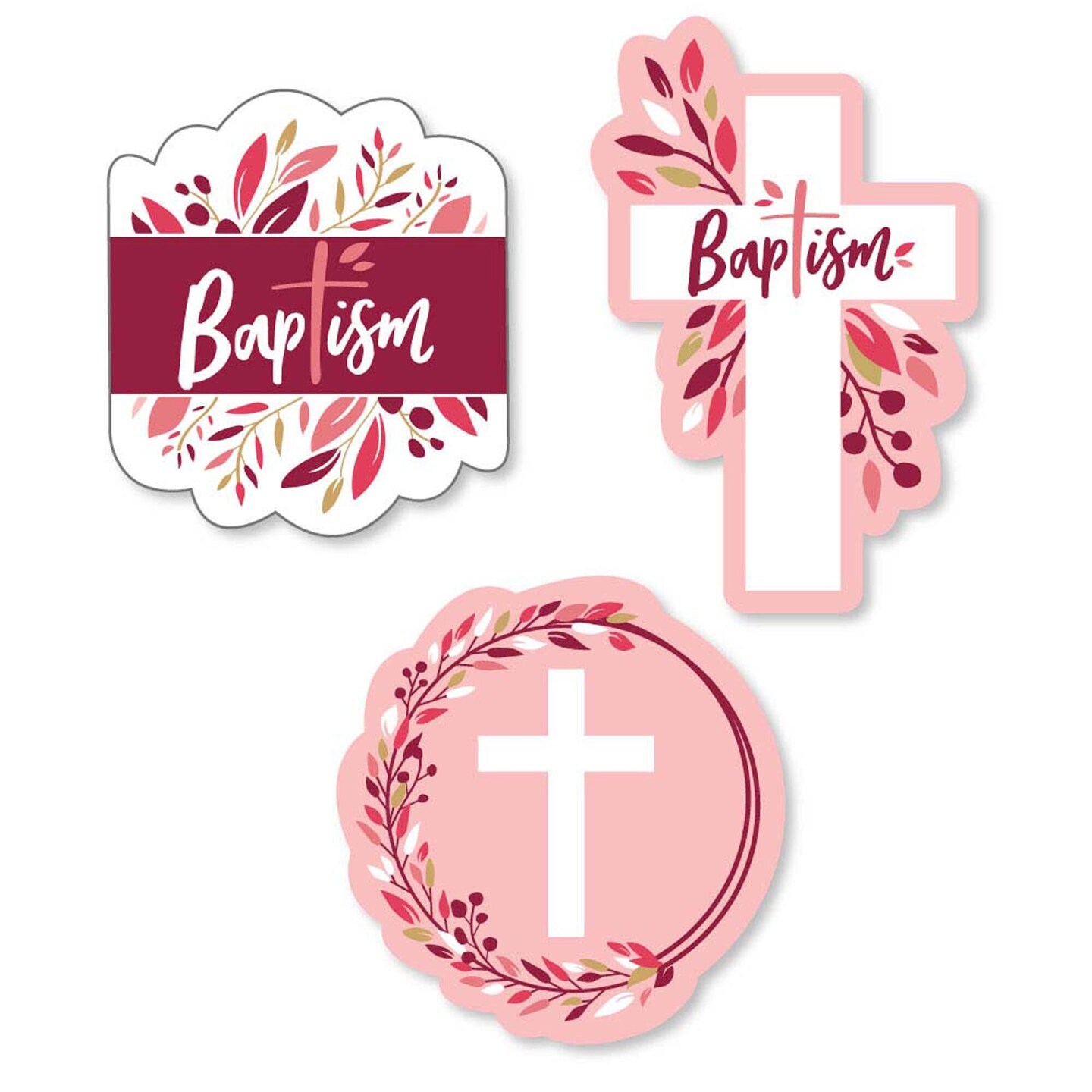 Big Dot of Happiness Baptism Pink Elegant Cross - DIY Shaped Girl ...