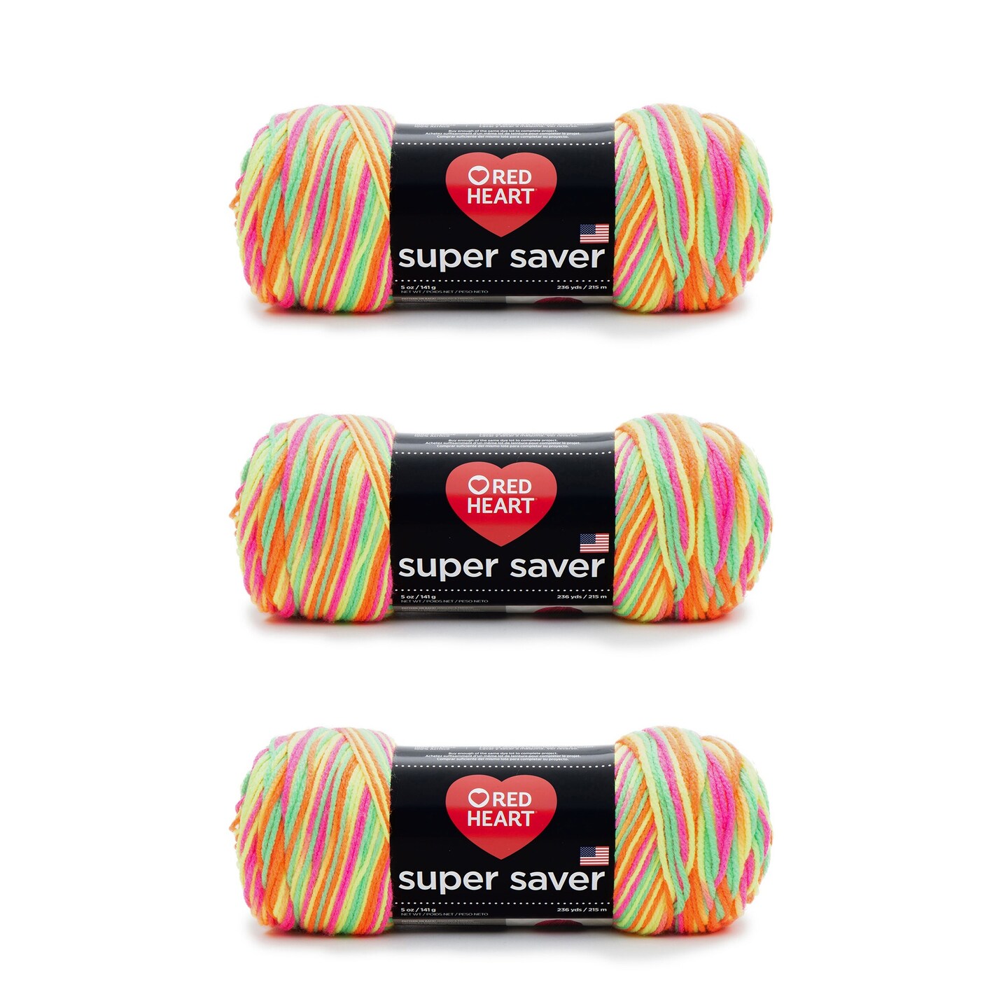 Red Heart Super Saver Day Glow Yarn - 3 Pack of 198g/7oz - Acrylic - 4 ...