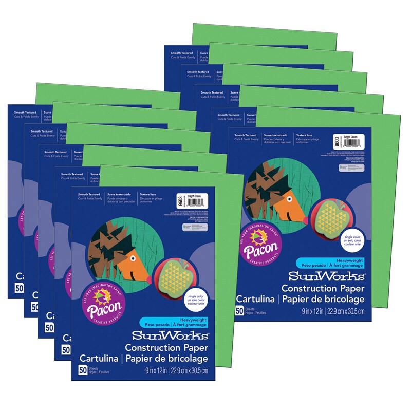 Construction Paper, Bright Green, 9" x 12", 50 Sheets Per Pack, 10 ...